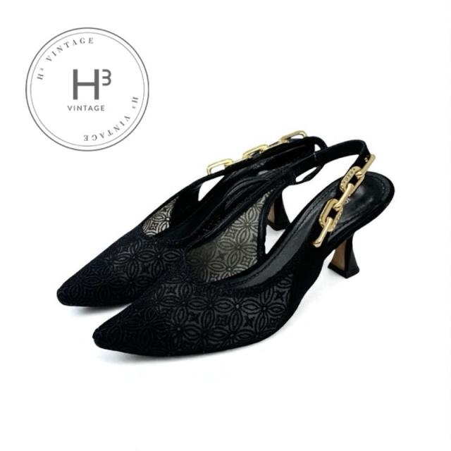 ルイヴィトン LOUIS VUITTON スパークルライン パンプス 靴 シューズ スエード ファブリック ブラック 黒 ゴールド チェーン