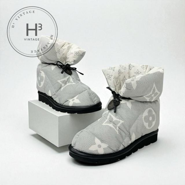 ルイヴィトン LOUIS VUITTON ピローライン モノグラム ブーツ ショートブーツ 靴 シューズ ナイロン ホワイト ブラック 未使用