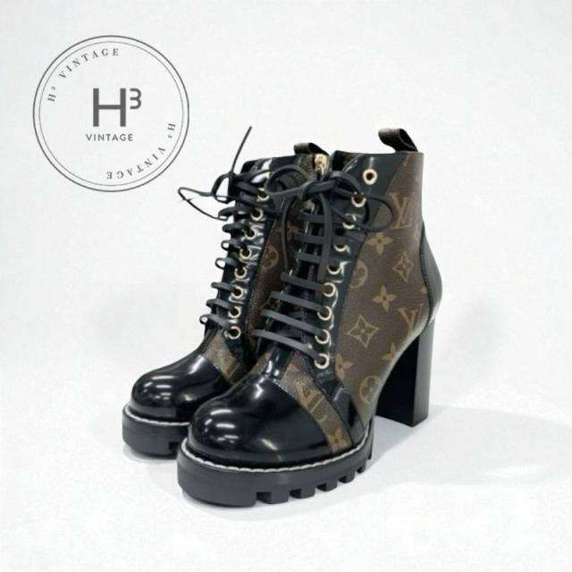 ルイヴィトン LOUIS VUITTON スタートレイルライン モノグラム ブーツ ショートブーツ 靴 シューズ レザー パテント ブラウン ブラック