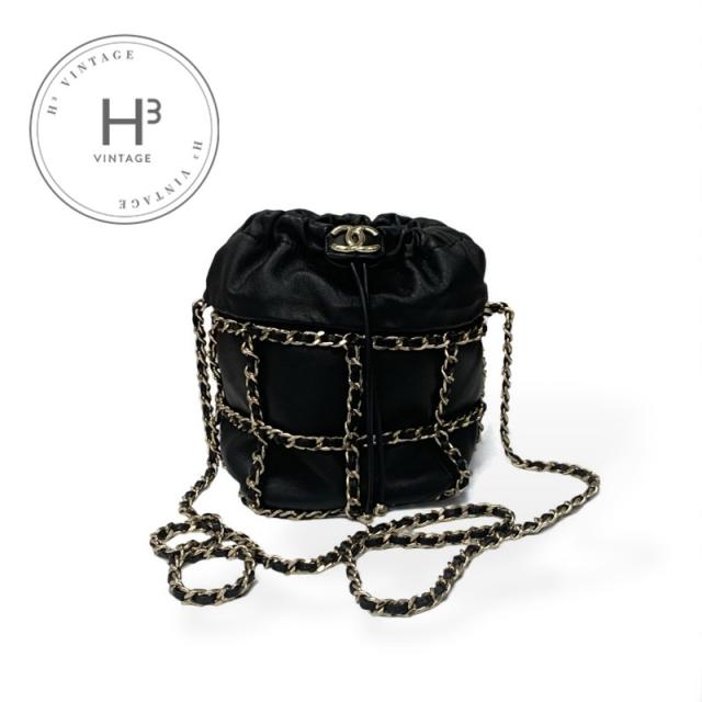 シャネル CHANEL バッグ ショルダーバッグ ラムスキン ブラック ゴールド ココマーク チェーンバック 巾着