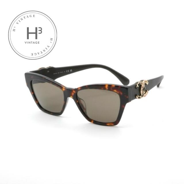 シャネル CHANEL サングラス ブラウン ゴールド ココマーク チェーン ロゴ レザー