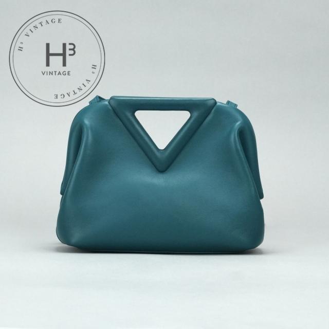 ボッテガヴェネタ BOTTEGAVENETA トライアングル ポイント スモール バッグ トートバッグ ショルダーバッグ レザー ブルー グリーン 青
