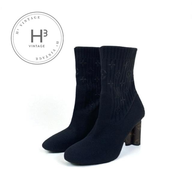 ルイヴィトン LOUIS VUITTON シルエットライン モノグラム ブーツ ショートブーツ 靴 シューズ ファブリック ブラック ブラウン 黒