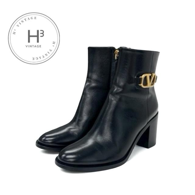 ヴァレンティノ VALENTINO ブーツ ショートブーツ 靴 シューズ レザー ブラック 黒 ゴールド Vロゴ