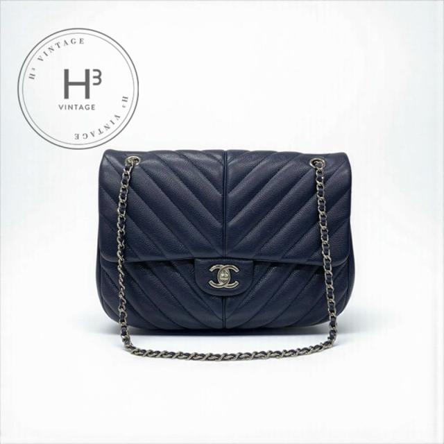 シャネル CHANEL バッグ ショルダーバッグ キャビアスキン ネイビー ターンロック ココマーク シングルフラップ チェーン