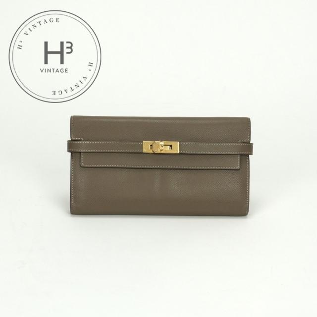 エルメス HERMES ケリーウォレット ケリーウォレットロング 財布 長財布 ロングウォレット エプソン エトゥープ Etoupe グレー Gray