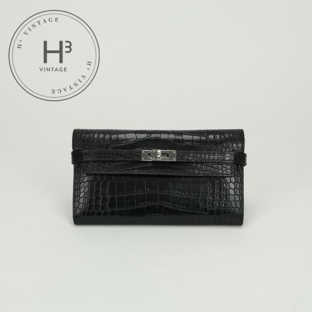 エルメス HERMES ケリーウォレット ケリーウォレットロング 財布 長財布 ロングウォレット アリゲーター クロコダイル ノワール Noir