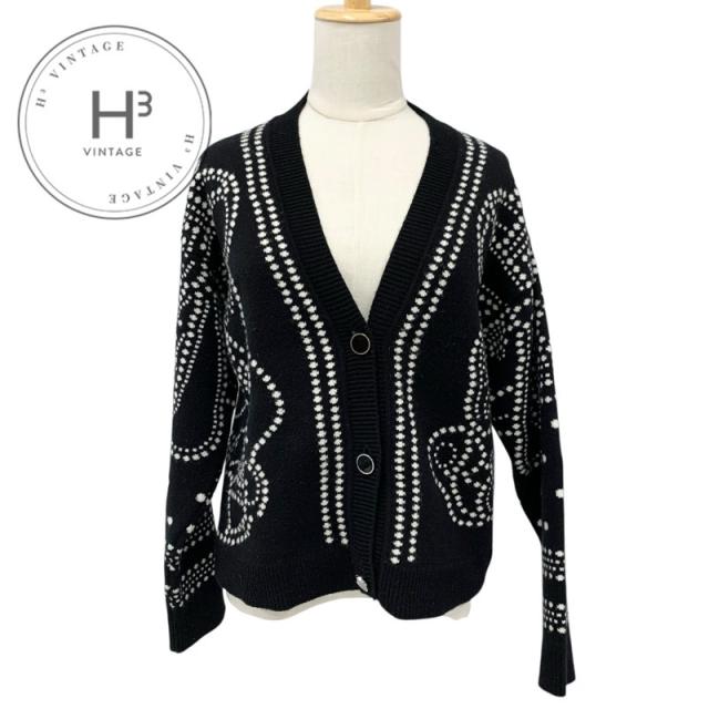 エルメス HERMES トップス カシミヤ コットン ブラック ホワイト 黒 ブリッドドゥガラ 刺繍