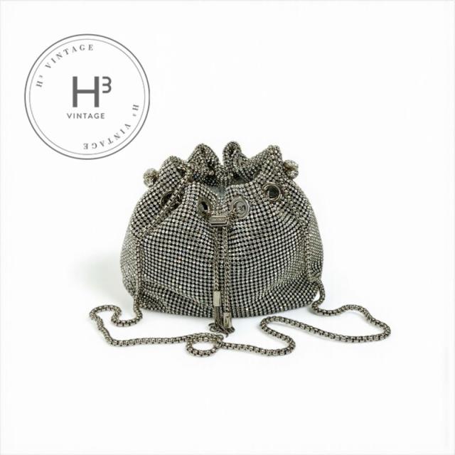 ジミーチュウ JIMMY CHOO ボンボン バッグ ショルダーバッグ シルバー ラインストーン 巾着 チェーン 2WAY ハンドバッグ