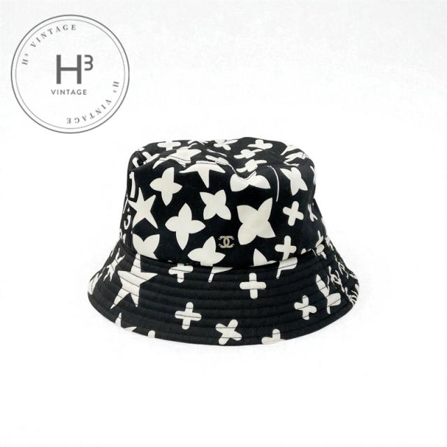 シャネル CHANEL 帽子 コットン ブラック ホワイト バケットハット ココマーク ロゴ
