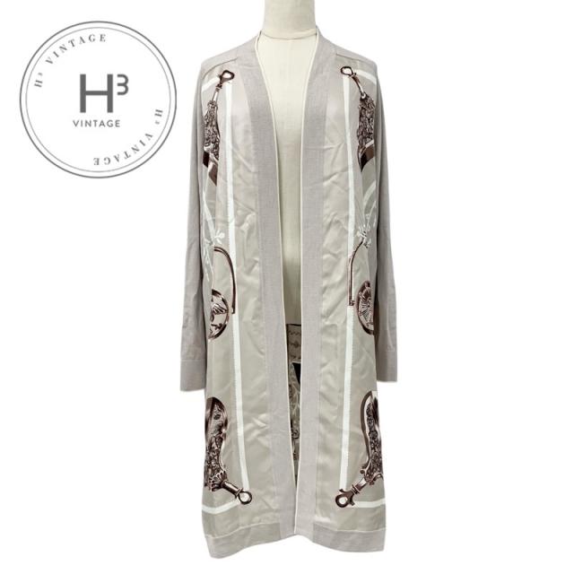 エルメス HERMES アウター 絹 グレー ブラウン カーディガン 未使用 ツイルレール 鎧 Etriers ベルト付き