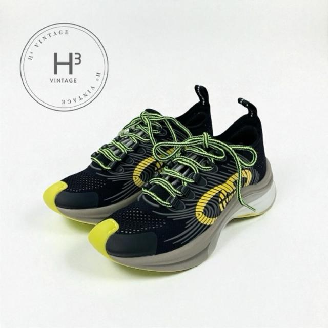 グッチ GUCCI RUN スニーカー 靴 シューズ ファブリック ブラック イエロー 未使用 インターロッキングG ロゴ