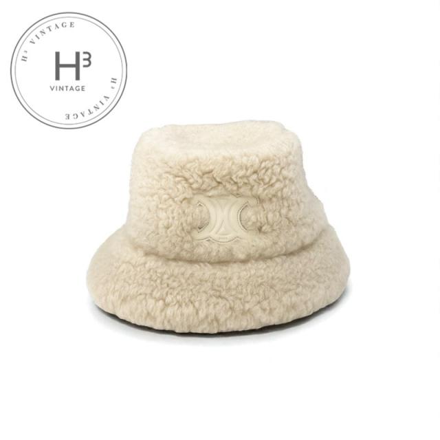 セリーヌ CELINE 帽子 カシミア ベージュ トリオンフ ロゴ バケットハット