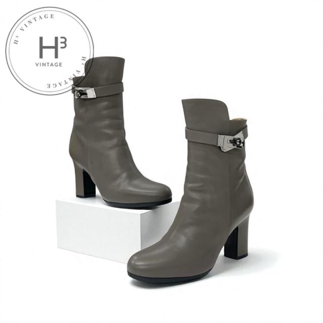 エルメス HERMES ジュウーズ ブーツ ショートブーツ 靴 シューズ レザー グレージュ シルバー ケリー金具