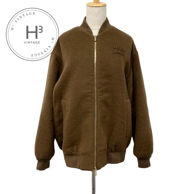 ミュウミュウ MIUMIU アウター バージンウール ダブルベロア ブルゾンジャケット ロゴ ブラウン