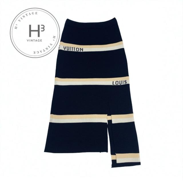 ルイヴィトン LOUIS VUITTON ボトムス ウール ブラック ホワイト ベージュ スカート ロゴ ニット アシンメトリー ミドル