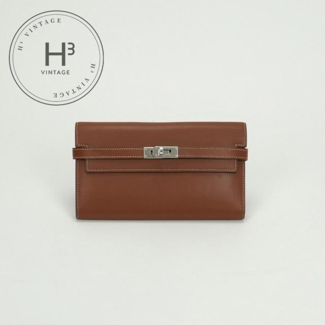 エルメス HERMES ケリーウォレット ケリーウォレットロング 財布 長財布 ロングウォレット ボックスカーフ ゴールド Gold ブラウン Brown