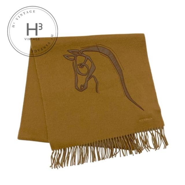 エルメス HERMES シュヴァルオトレ マフラー カシミヤ キャメル ベージュ ストール ロゴ