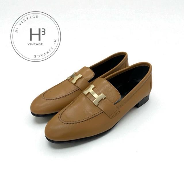 エルメス HERMES パリ ローファー 革靴 靴 シューズ レザー ナチュラル モカシン H金具