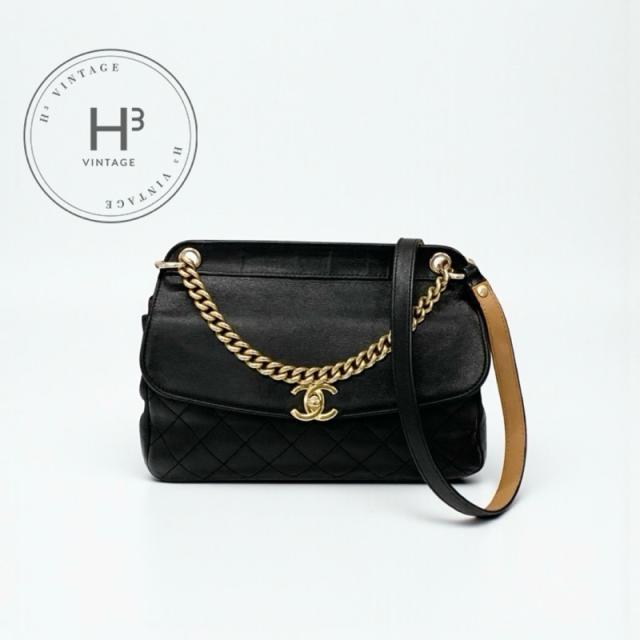 シャネル CHANEL バッグ ショルダーバッグ レザー ブラック 黒 ゴールド マトラッセ ターンロック ココマーク ダブルチェーン 2WAY