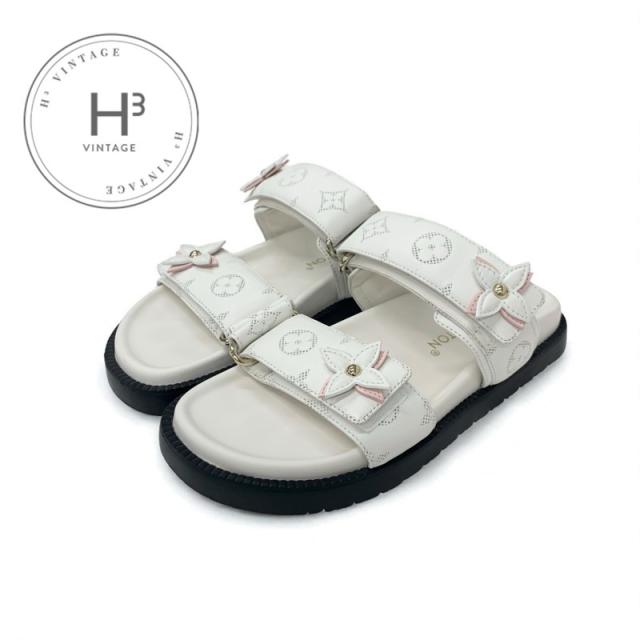 ルイヴィトン LOUIS VUITTON サンセットライン モノグラム サンダル 靴 シューズ レザー ホワイト ピンク 白 コンフォート ミュール