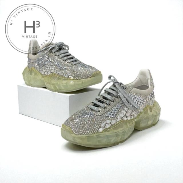 ジミーチュウ JIMMY CHOO ダイヤモンド スニーカー 靴 シューズ スワロフスキー シルバー クリスタル ロゴ ビジュー