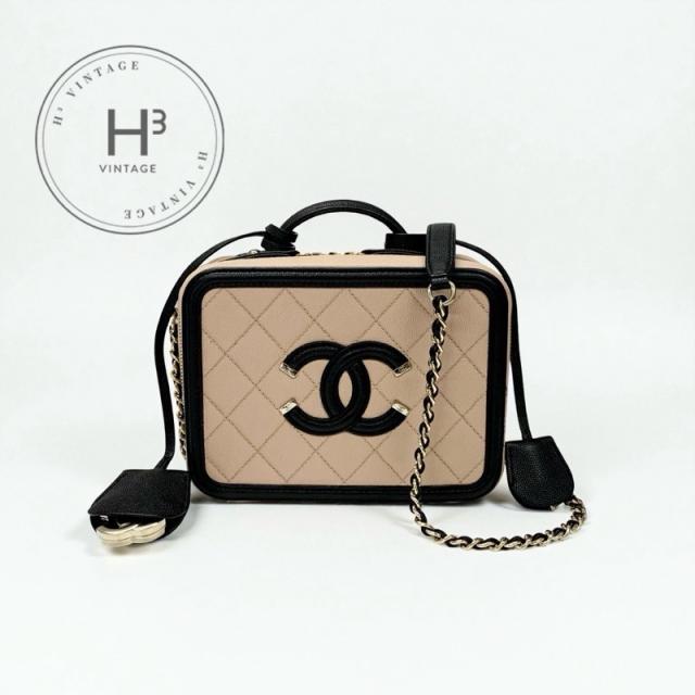 シャネル CHANEL バッグ ショルダーバッグ キャビアスキン ベージュ ブラック ゴールド ココマーク CCフィリグリー バニティ 2way チェーン