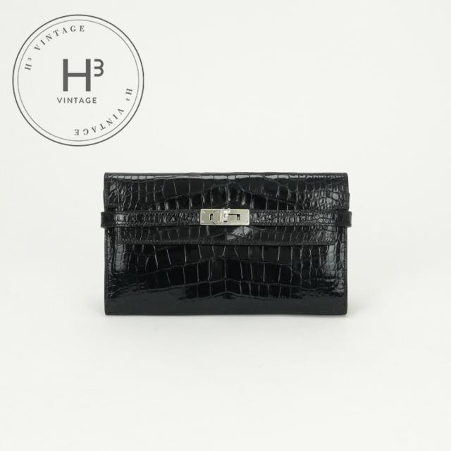 エルメス HERMES ケリーウォレット ケリーウォレットロング 財布 長財布 ロングウォレット アリゲーター クロコダイル ノワール Noir