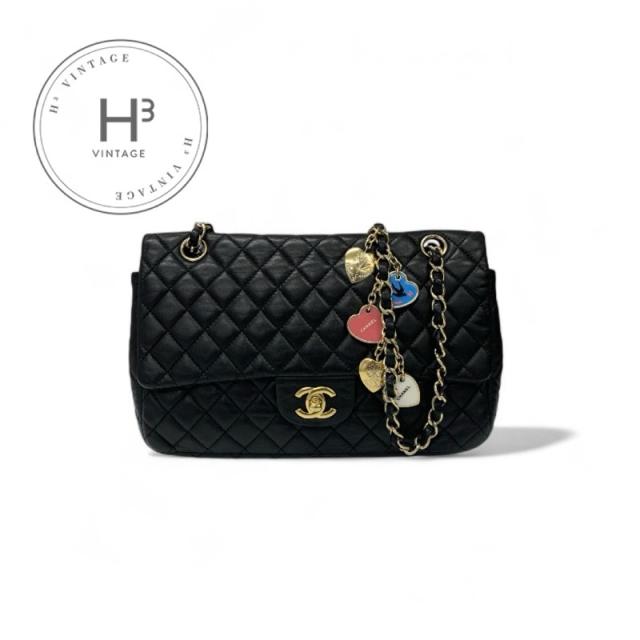 シャネル CHANEL バッグ ショルダーバッグ ブラック ゴールド ココマーク マトラッセ シングルフラップ ダブルチェーン ハート