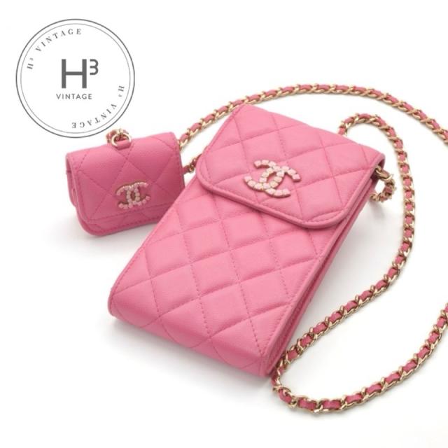 シャネル CHANEL バッグ ショルダーバッグ ピンク ゴールド ココマーク マトラッセ フォンポーチ airpodsケース
