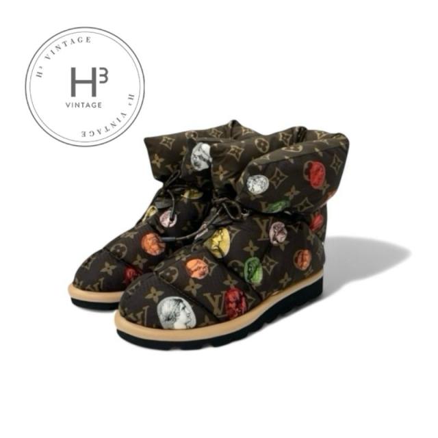 ルイヴィトン LOUIS VUITTON ピローライン モノグラム ブーツ ショートブーツ 靴 シューズ ナイロン ブラウン マルチカラー