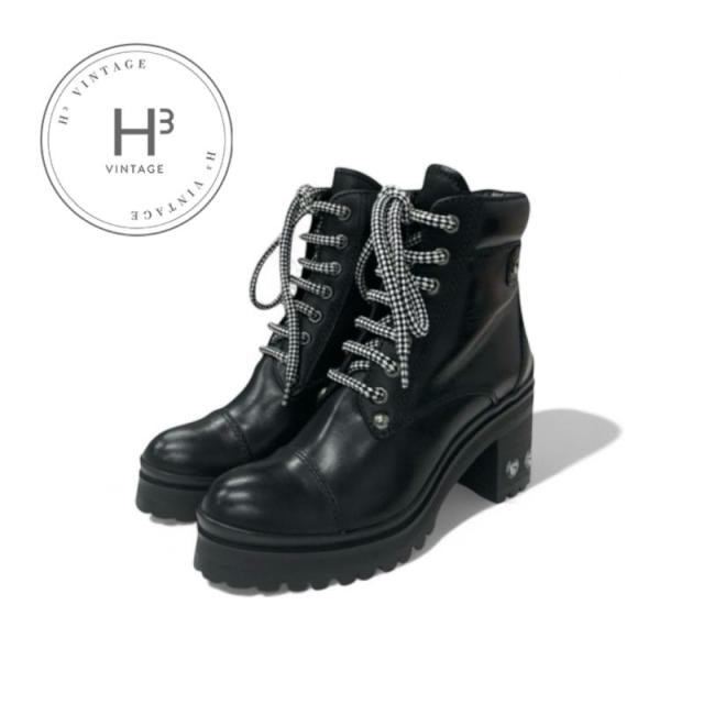 ミュウミュウ MIUMIU ブーツ ショートブーツ 靴 シューズ レザー ブラック 黒 レースアップ ビジュー