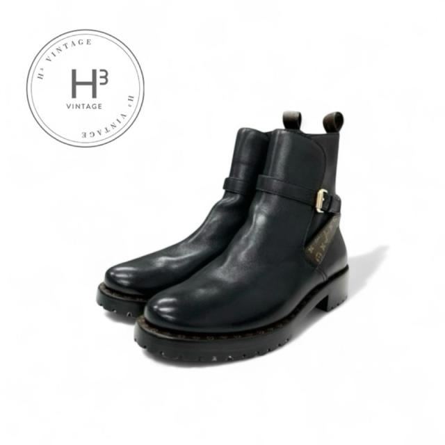 ルイヴィトン LOUIS VUITTON モノグラム ブーツ ショートブーツ 靴 シューズ レザー ブラック ブラウン 黒 ストラップ