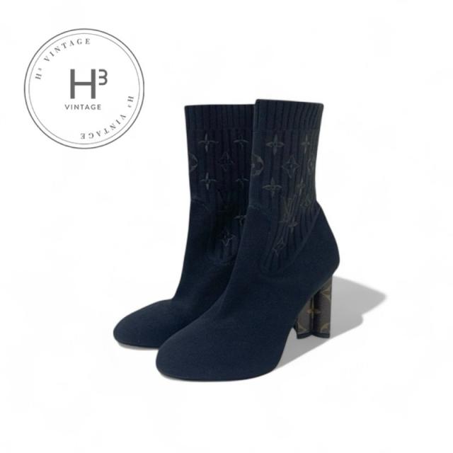 ルイヴィトン LOUIS VUITTON シルエットライン モノグラム ブーツ ショートブーツ 靴 シューズ ファブリック レザー ブラック ブラウン