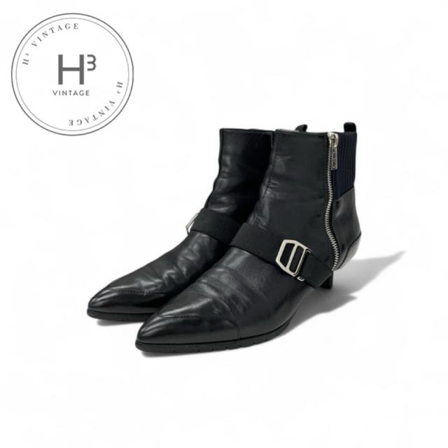 エルメス HERMES Shocky ブーツ ショートブーツ 靴 シューズ レザー ファブリック ブラック 黒 シルバー シェーヌダンクル バックル