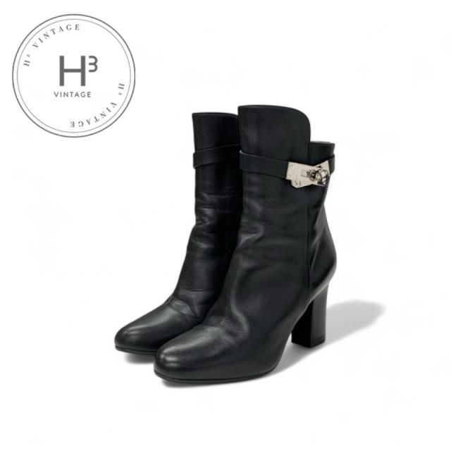 エルメス HERMES ジュウーズ ブーツ ショートブーツ 靴 シューズ レザー ブラック 黒 シルバー ケリー金具