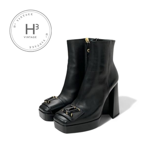 ルイヴィトン LOUIS VUITTON シェイクライン ブーツ ショートブーツ 靴 シューズ レザー ブラック ゴールド ロゴ アンクルブーツ