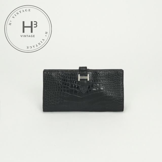 エルメス HERMES ベアンスフレ ベアン スフレ 財布 長財布 ロングウォレット アリゲーターマット クロコダイル ノワール　noir