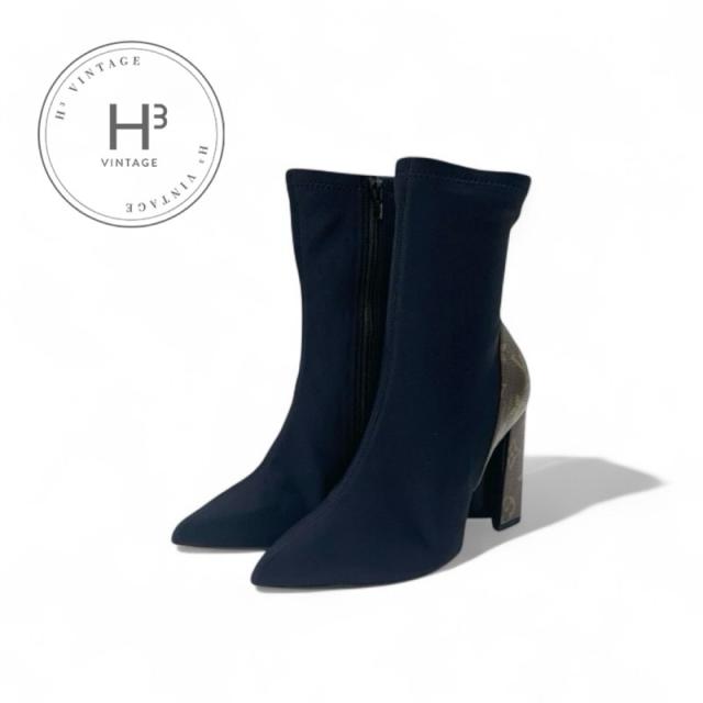 ルイヴィトン LOUIS VUITTON モノグラム ブーツ ショートブーツ 靴 シューズ ファブリック レザー ブラック ブラウン 未使用