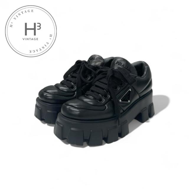 プラダ PRADA モノリス スニーカー 靴 シューズ レザー ブラック 黒 トライアングルロゴ