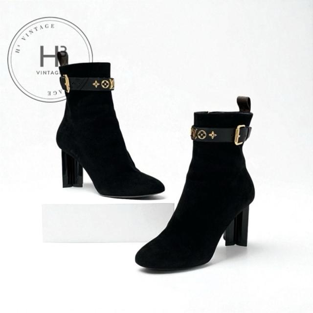 ルイヴィトン LOUIS VUITTON シルエットライン モノグラム ブーツ ショートブーツ 靴 シューズ スエード ブラック 黒 ゴールド