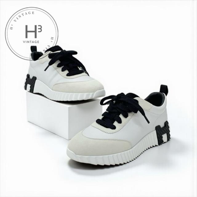 エルメス HERMES バウンシング スニーカー 靴 シューズ レザー スエード ホワイト ブラック