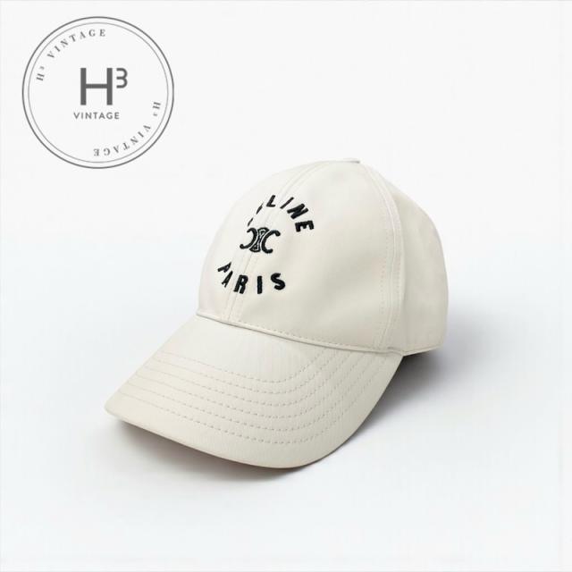 セリーヌ CELINE キャップ 帽子 コットン アイボリー ブラック トリオンフ ロゴ