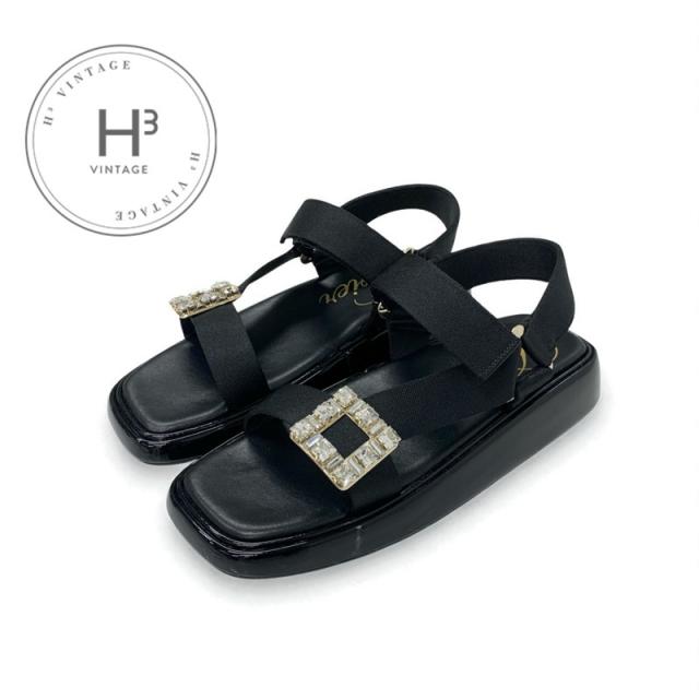 ロジェヴィヴィエ Roger Vivier サンダル 靴 シューズ パテント ファブリック ブラック ストラスバックル ビジュー