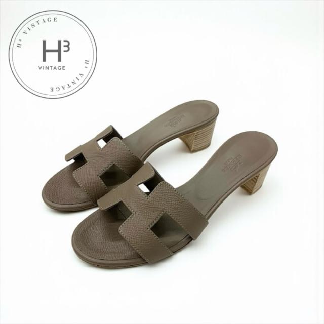 エルメス HERMES オアジス サンダル 靴 シューズ レザー エトゥープ ミュール