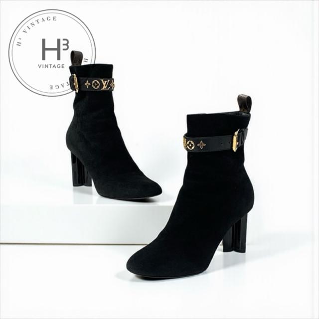 ルイヴィトン LOUIS VUITTON シルエットライン モノグラム ブーツ ショートブーツ 靴 シューズ スエード ブラック 黒 ゴールド