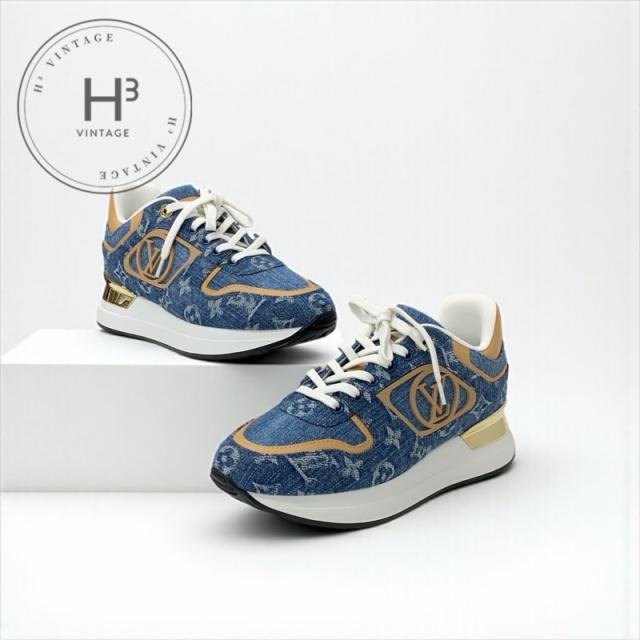 ルイヴィトン LOUIS VUITTON ネオランアウェイライン スニーカー 靴 シューズ デニム レザー ブルー ブラウン ホワイト ゴールド