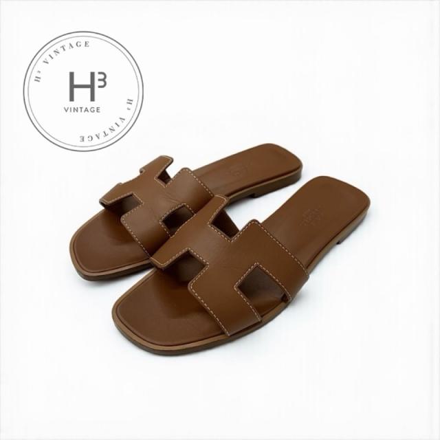 エルメス HERMES オラン サンダル 靴 シューズ レザー ブラウン フラット ミュール