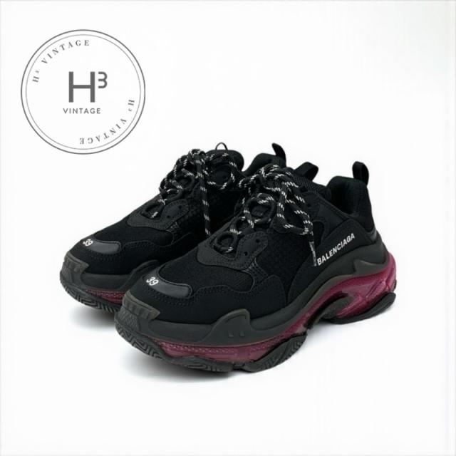 バレンシアガ BALENCIAGA トリプルS スニーカー 靴 シューズ メッシュ スエード レザー ブラック ピンク ロゴ ダブルフォーム