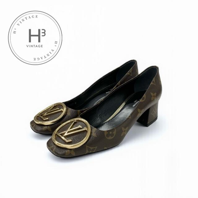 ルイヴィトン LOUIS VUITTON マドレーヌライン モノグラム パンプス 靴 シューズ レザー ブラウン ゴールド LVサークルロゴ